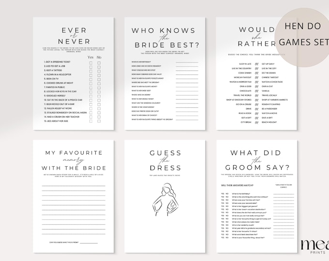 Minimalist Hen Do Games | Hen Party Games | Bridal Shower Games ...
