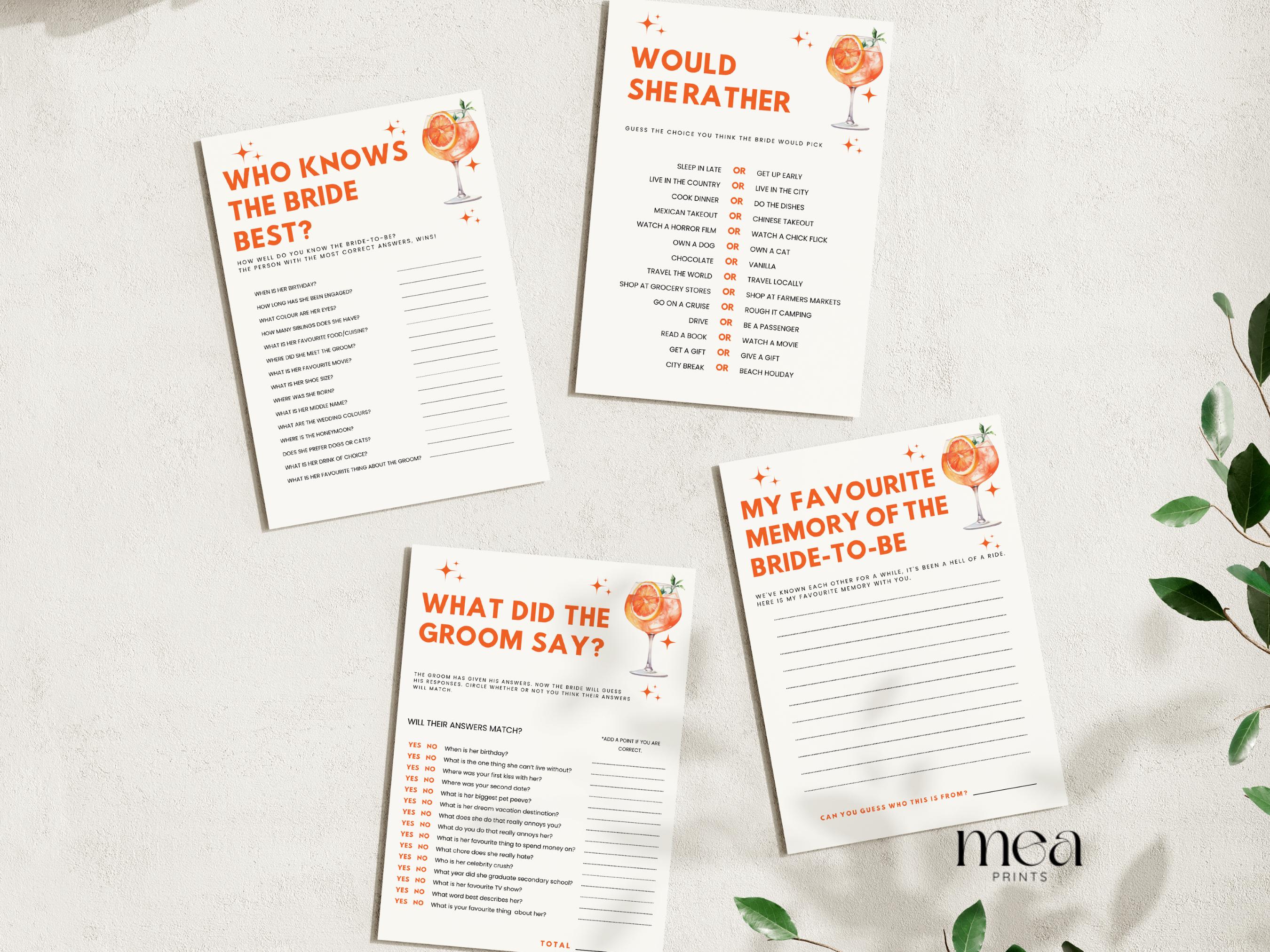 Aperol Spritz Hen Do Games | Hen Party Games | Bridal Shower Games ...