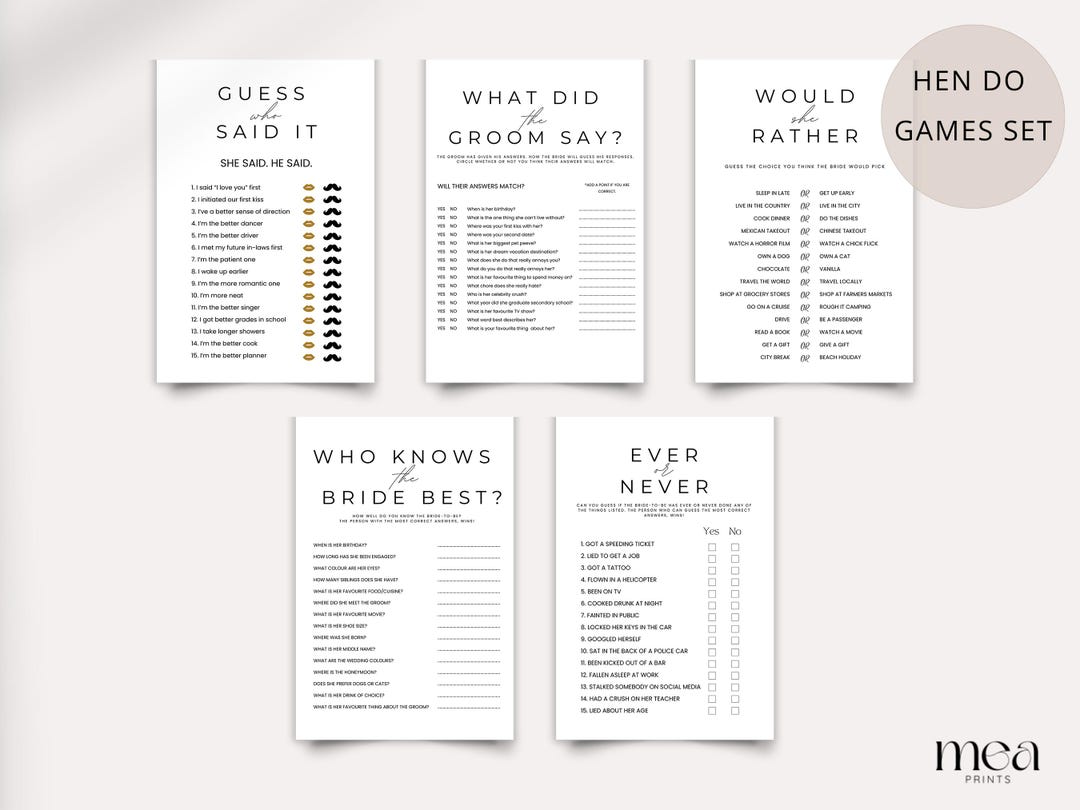 Minimalist Hen Do Games | Hen Party Games | Bridal Shower Games ...