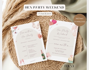 Editable Black Bow Hen Party Invite & Itinerary | Digital Hen Weekend ...