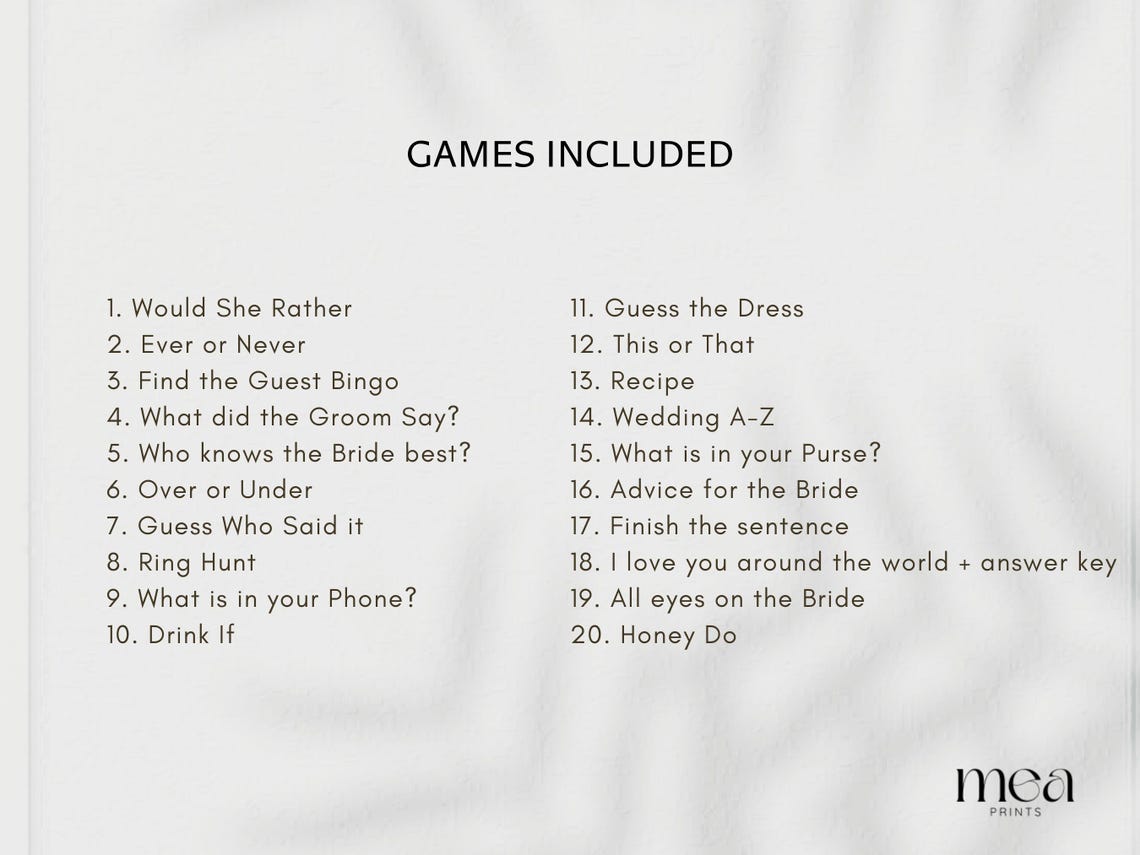 Minimalist Hen Do Games | Printable Hen Party Games | Editable Bridal ...