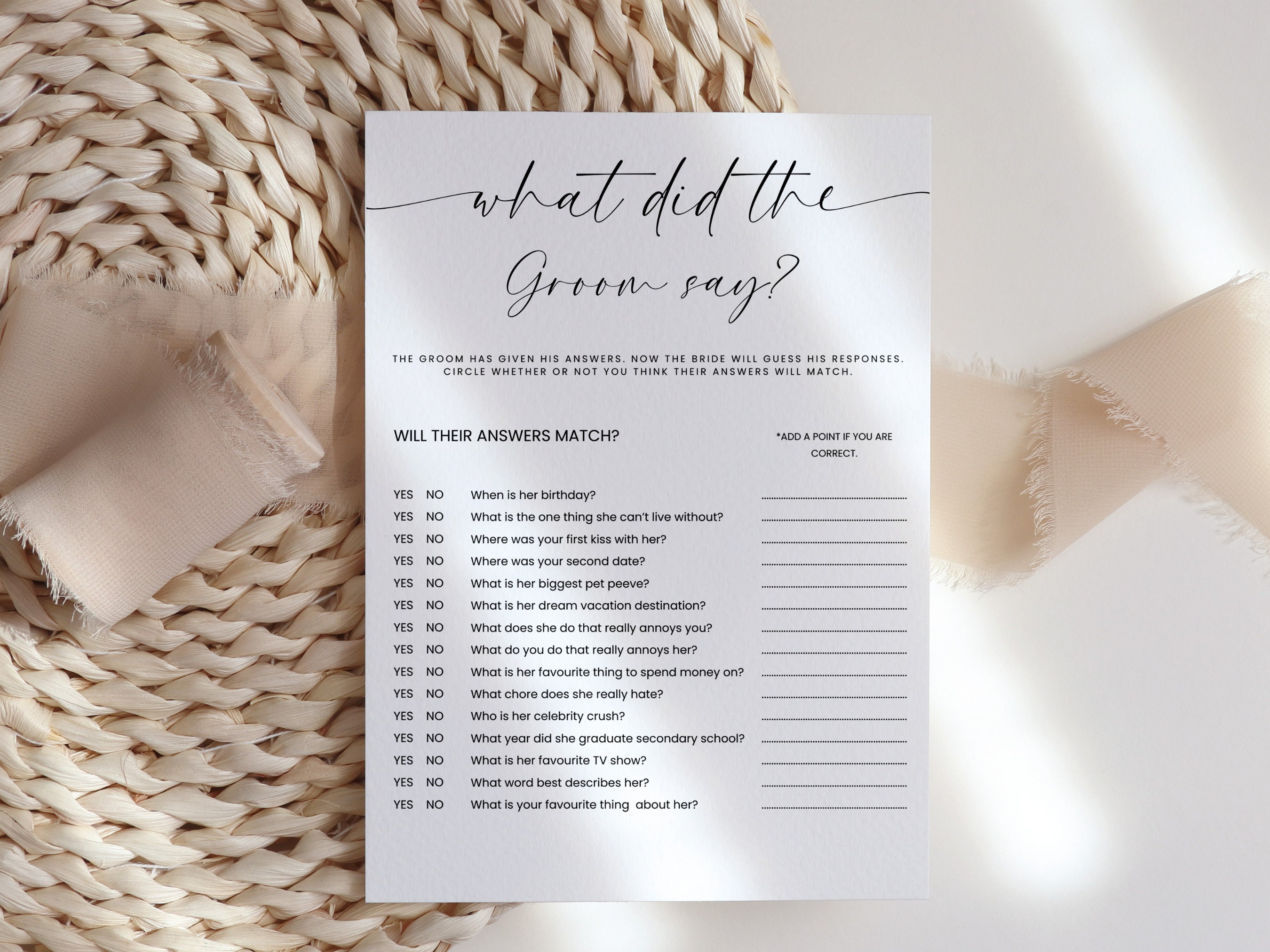 Minimalist What Did the Groom Say Hen Do Game Hen Party Game Bridal ...