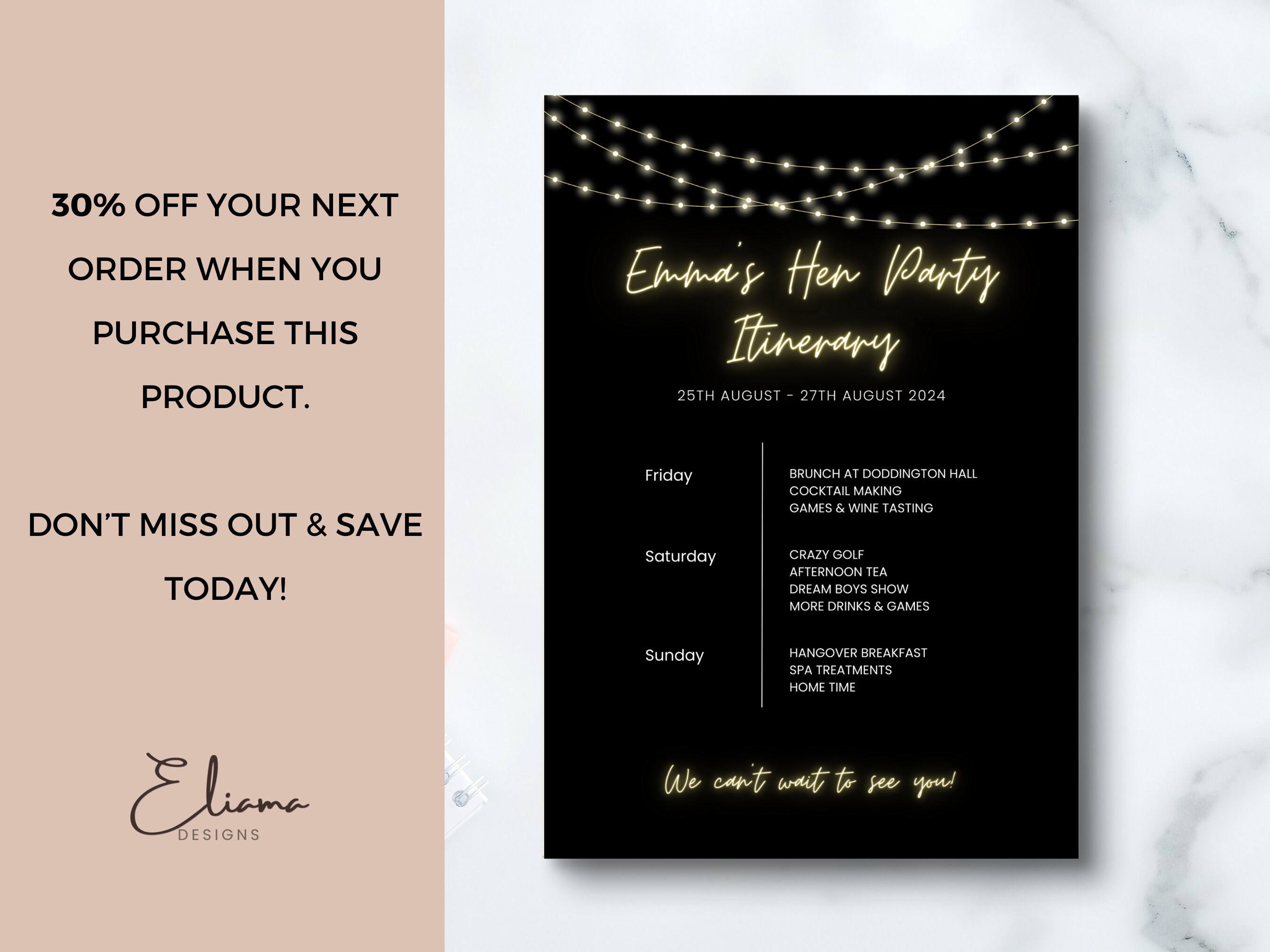 Modern Hen Do Itinerary Hen Party Itinerary Hen Do Template - Etsy