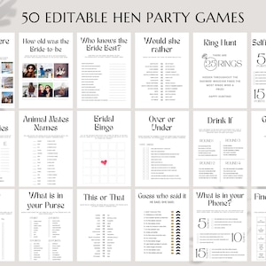 Modern Hen Do Games | Printable Hen Party Games | Editable Bridal ...