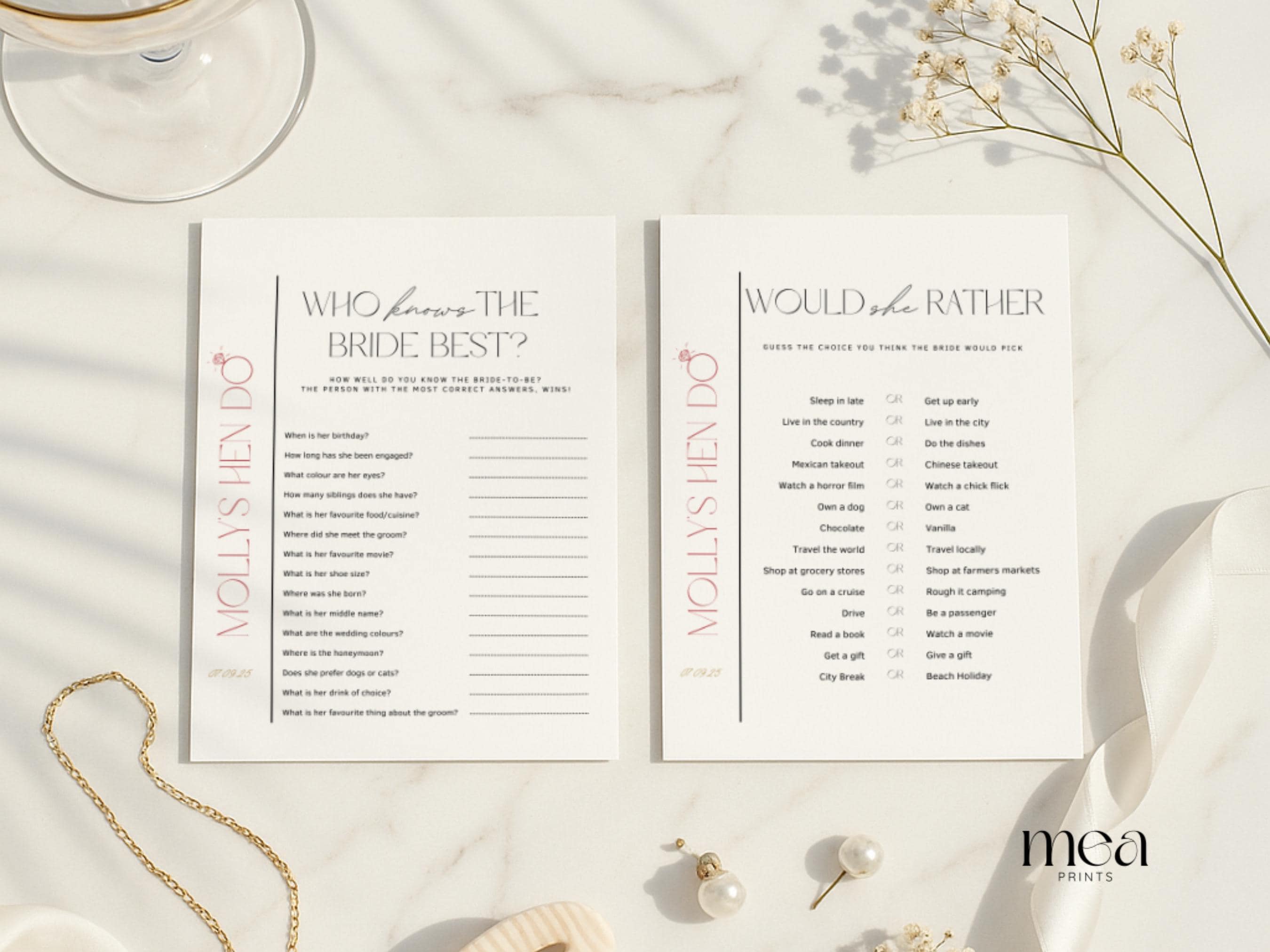 Personalised Pink Hen Do Games | Hen Party Games | Bridal Shower Games ...