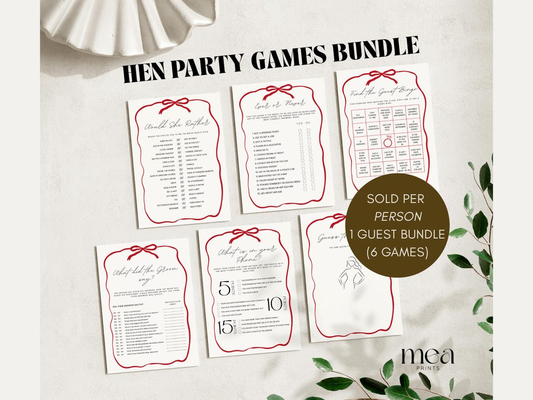 UK Hen Do Games | Pack of 6 Hen Party Games | Hen Do Quiz | Bridal ...