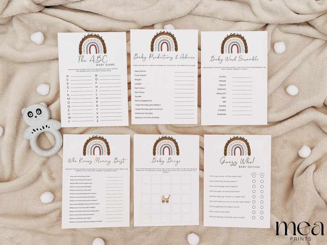 Rainbow Baby Shower Games | 6 Baby Shower Games Bundle | Baby Shower ...