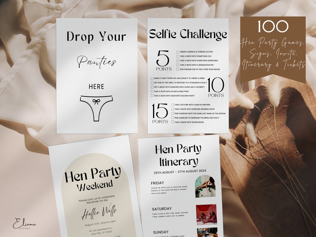 Modern Hen Do Games | Printable Hen Party Games | Editable Bridal ...