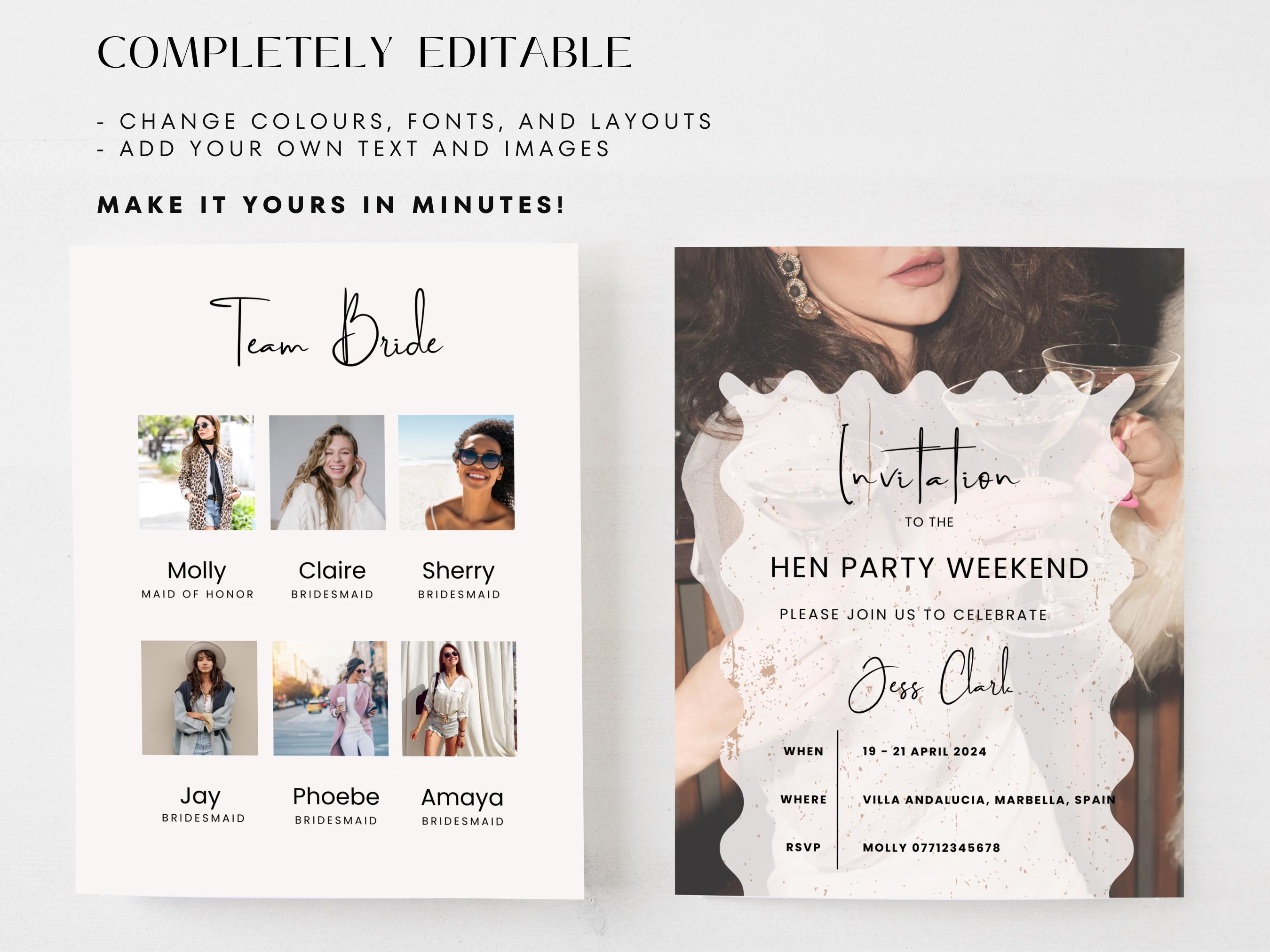 Editable Hen Party Itinerary Template | Customizable Canva Design ...
