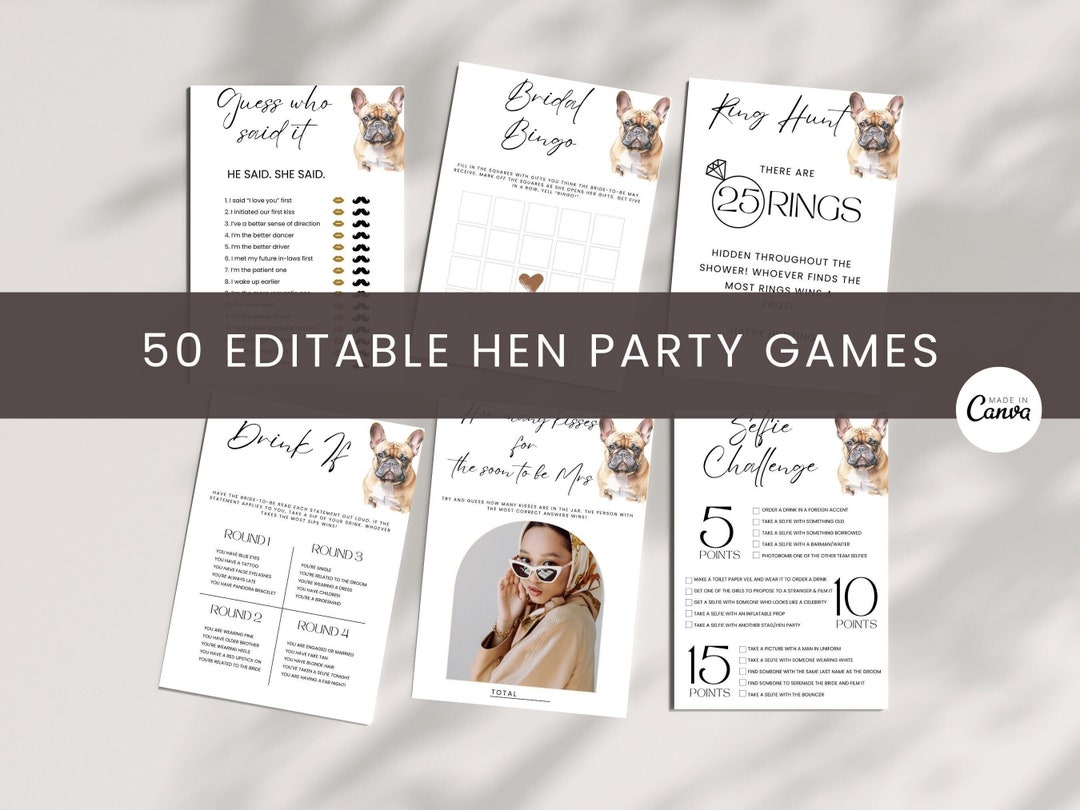 Hen Party Games Printable Pug Hen Do Games Download Dog - Etsy