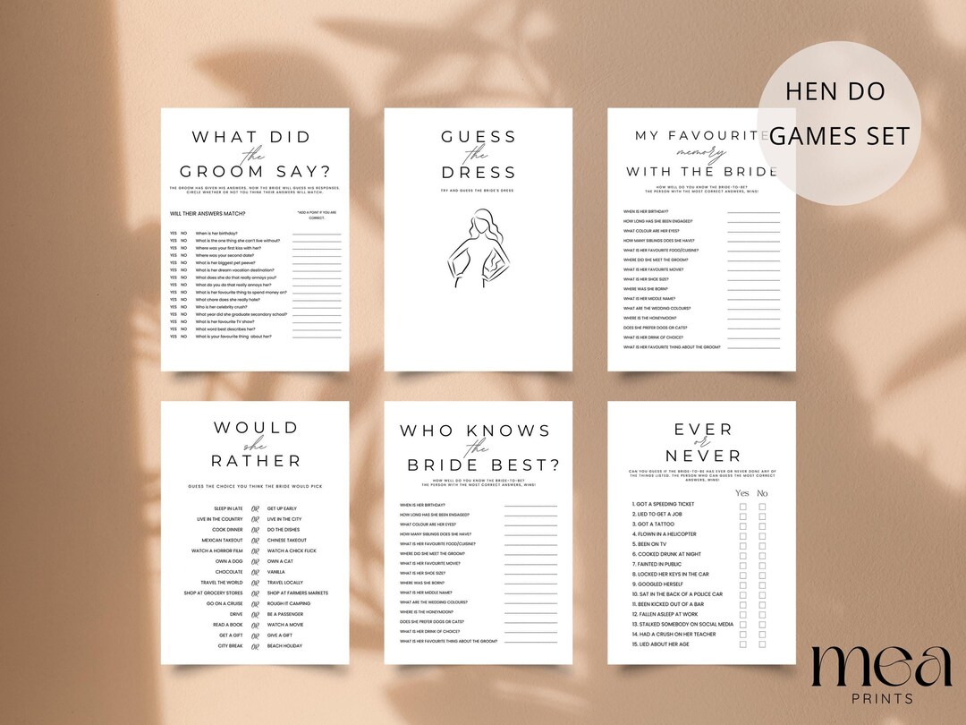 Minimalist Hen Do Games Hen Party Games Bridal Shower Games ...