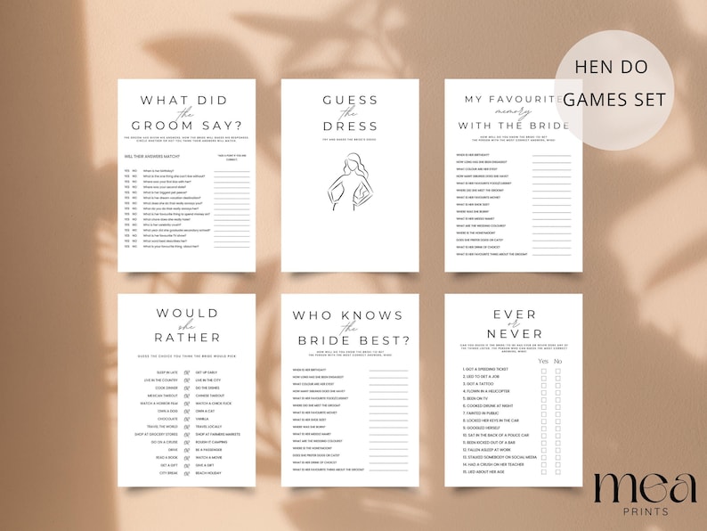 Minimalist Hen Do Games Hen Party Games Bridal Shower Games ...