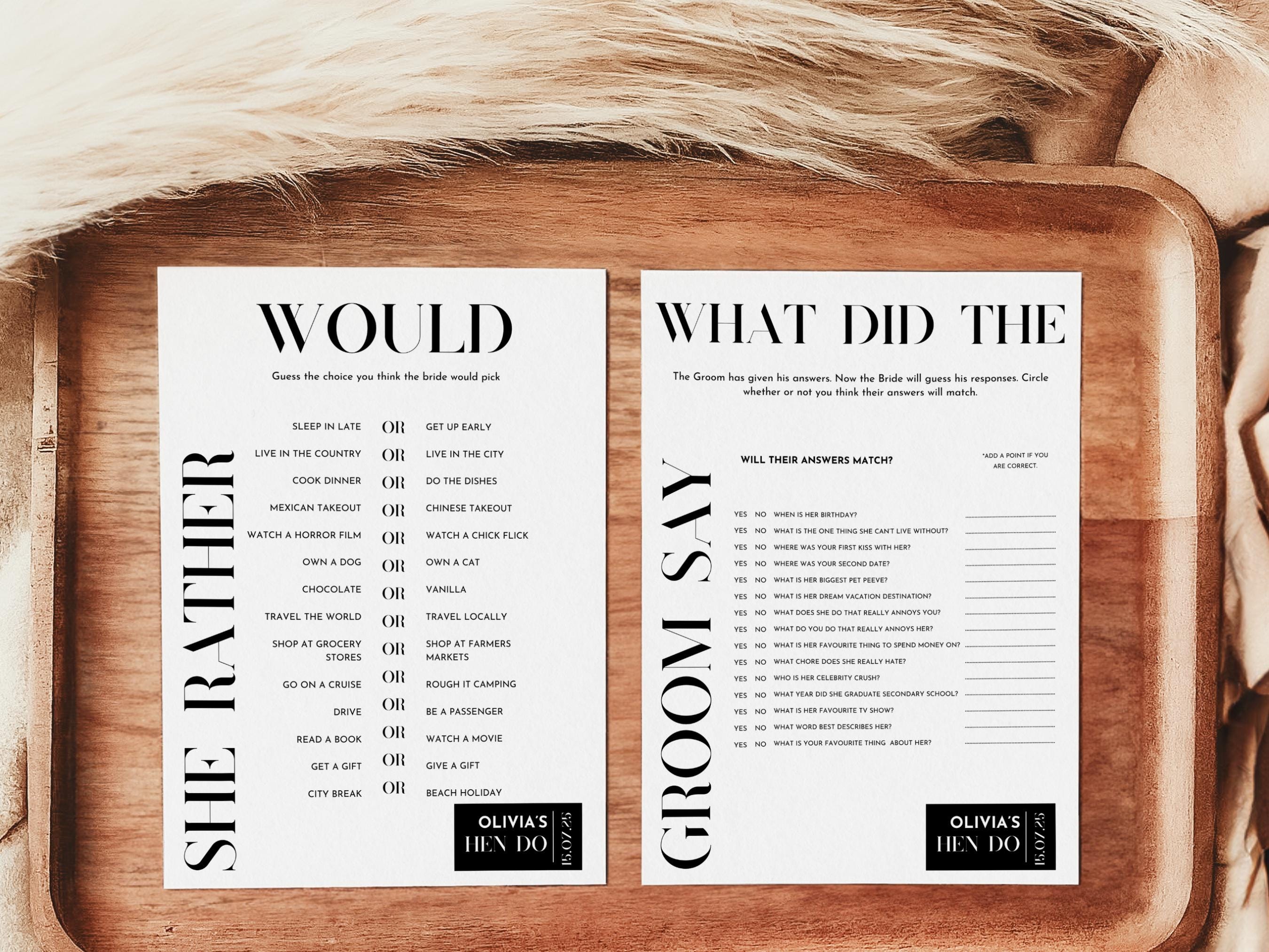 Personalised Hen Do Games | Hen Party Games | Bridal Shower Games ...