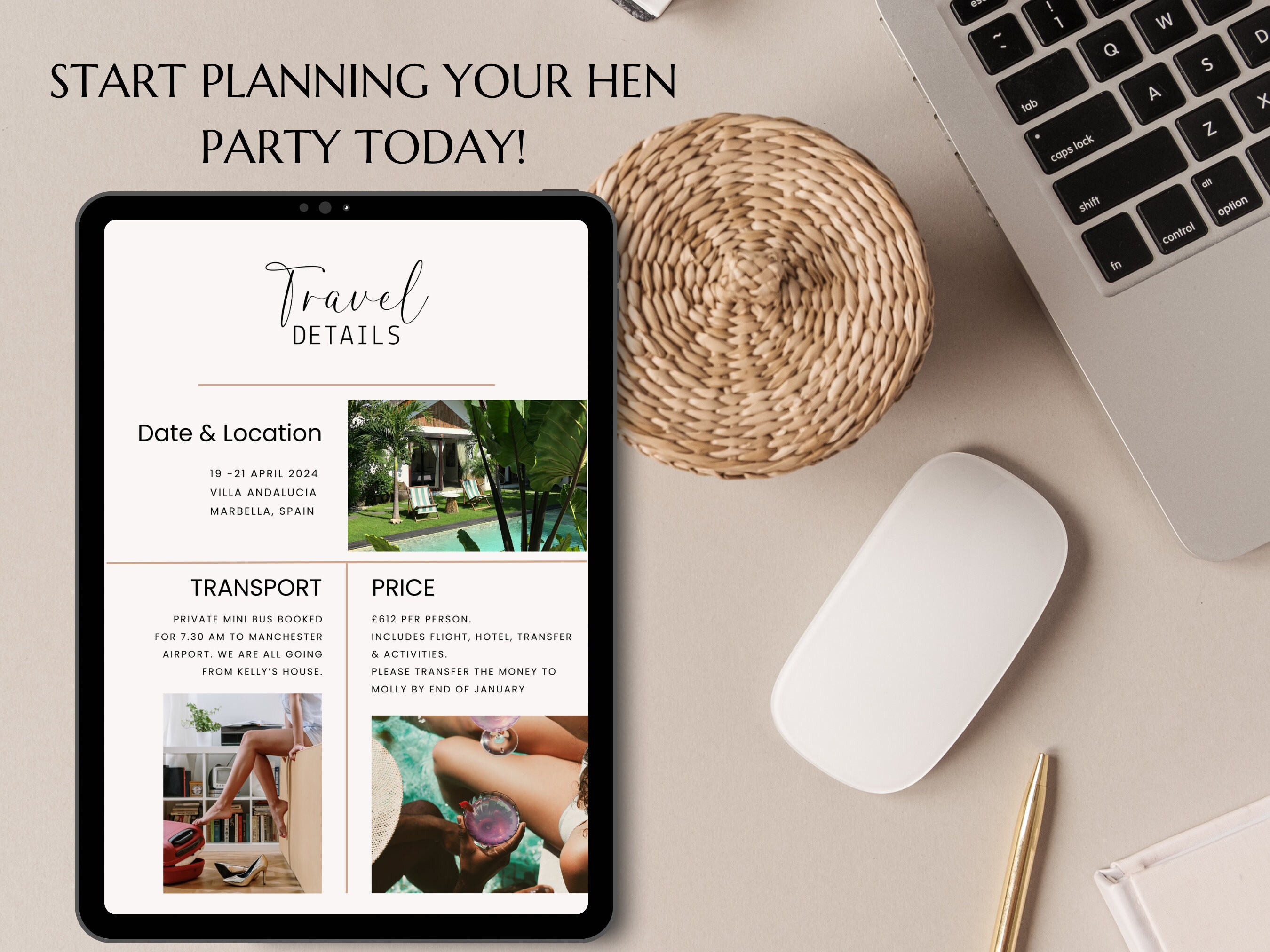Modern Hen Party Itinerary Travel Planner Personalised Bridal Shower ...