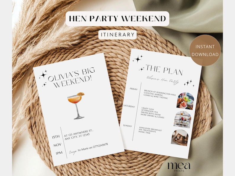 Editable Minimalist Hen Party Invite & Itinerary | Digital Hen Weekend ...