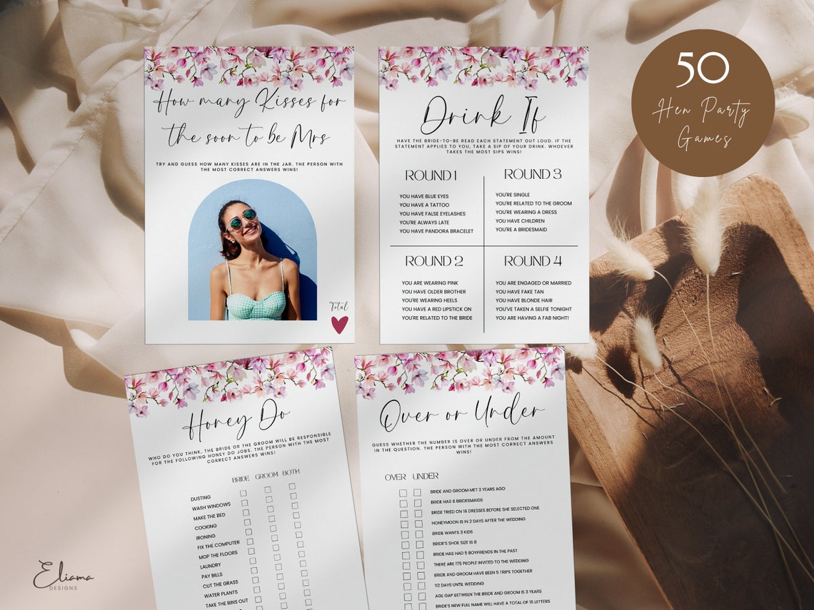 Pink Flowers Hen Do Games | Printable Hen Party Games | Editable Bridal ...