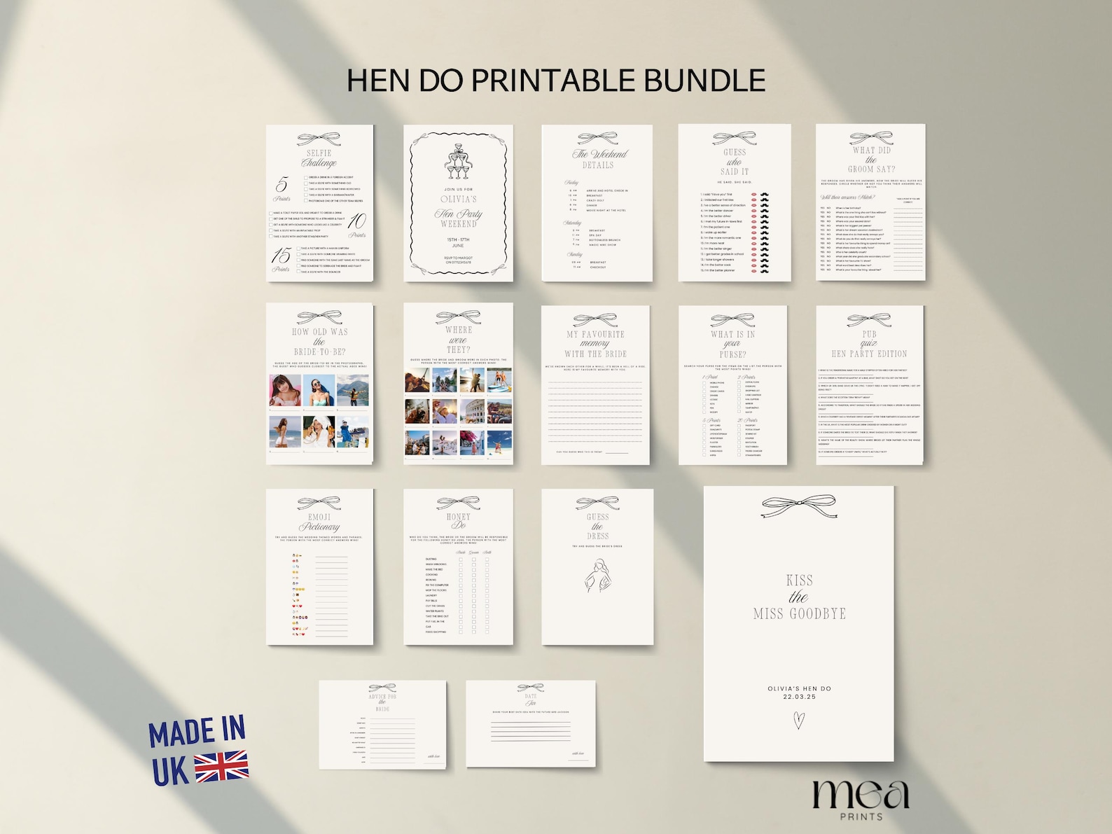 Minimalist Hen Do Games | Printable Hen Party Games | Editable Bridal ...