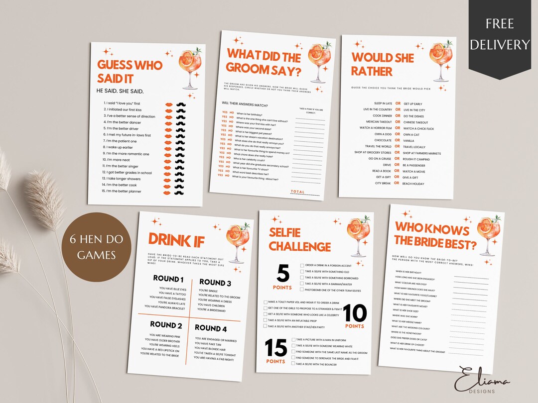 Aperol Spritz Hen Do Games Hen Party Games Bridal Shower Games ...