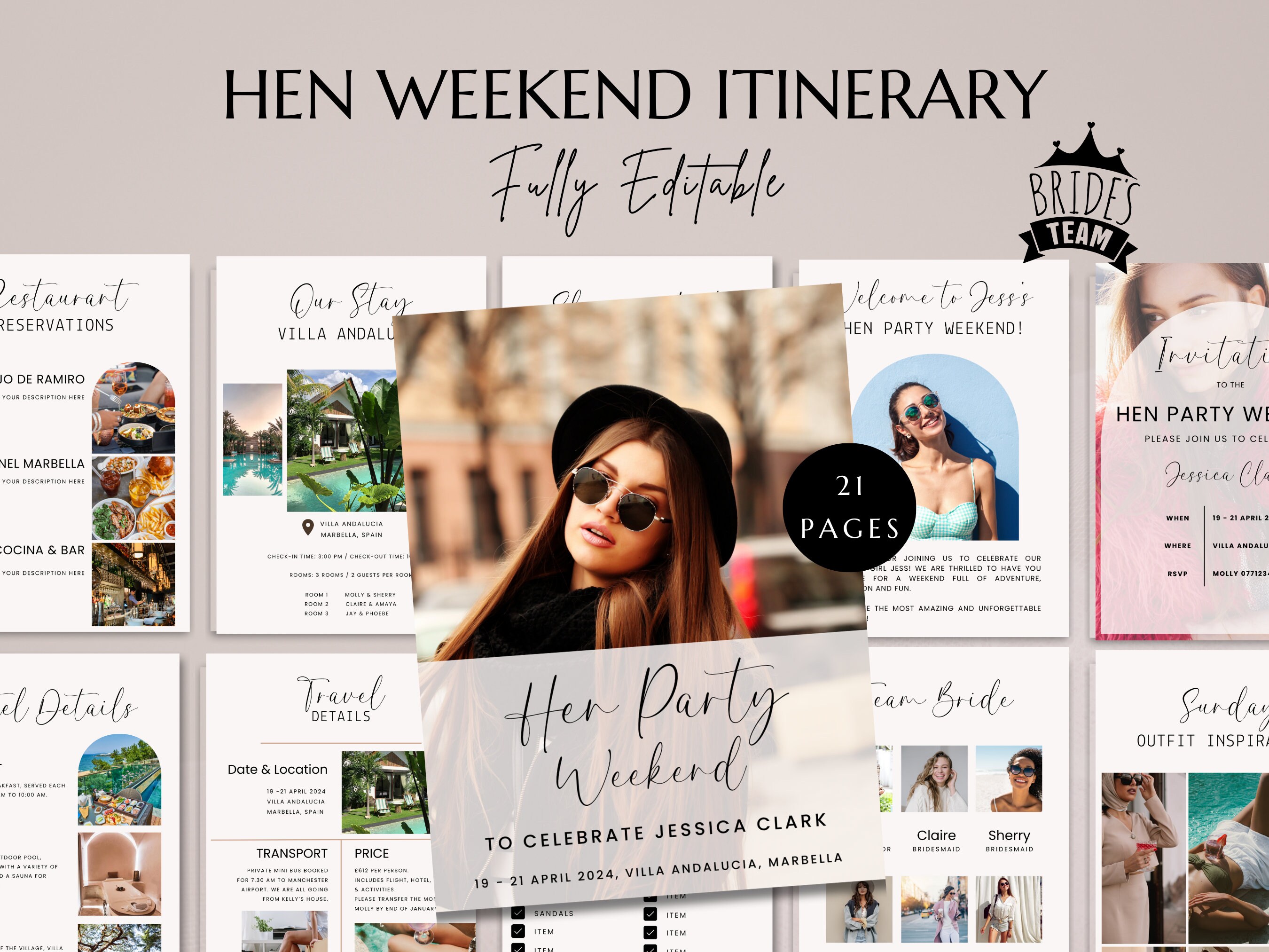 Modern Hen Party Itinerary Travel Planner Personalised Bridal Shower ...