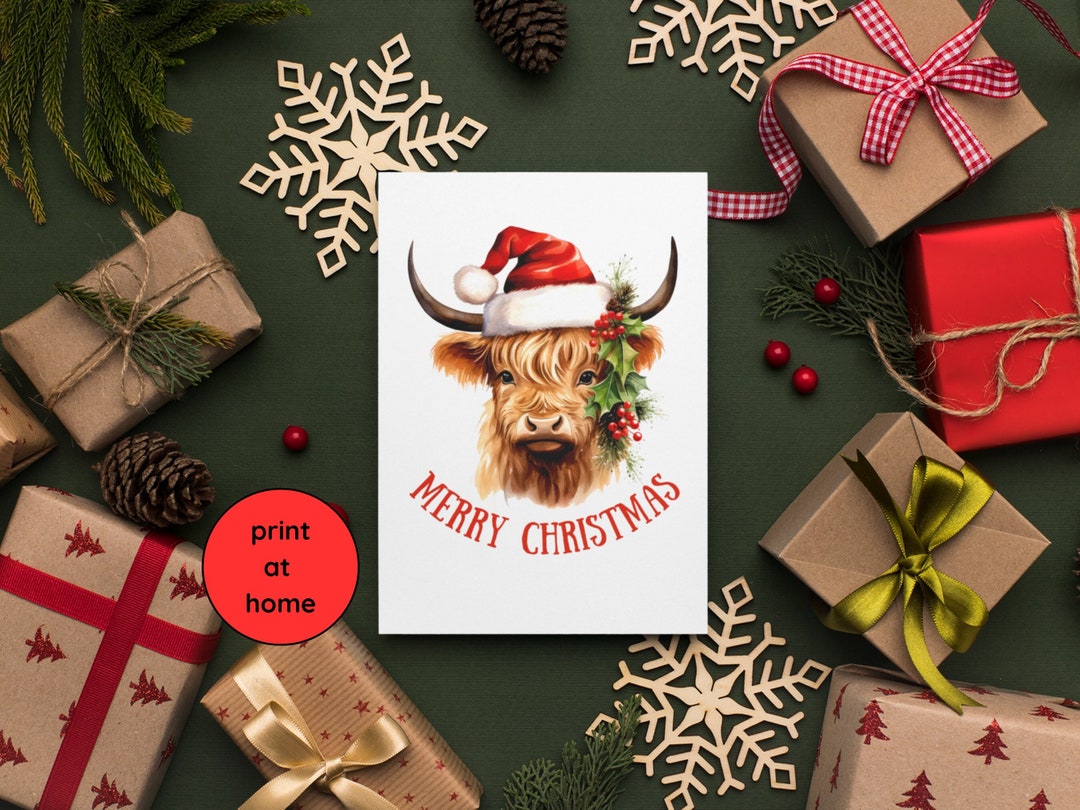 Merry Christmas Highland Cow Printable Card | Merry Christmas | DIY Cow ...