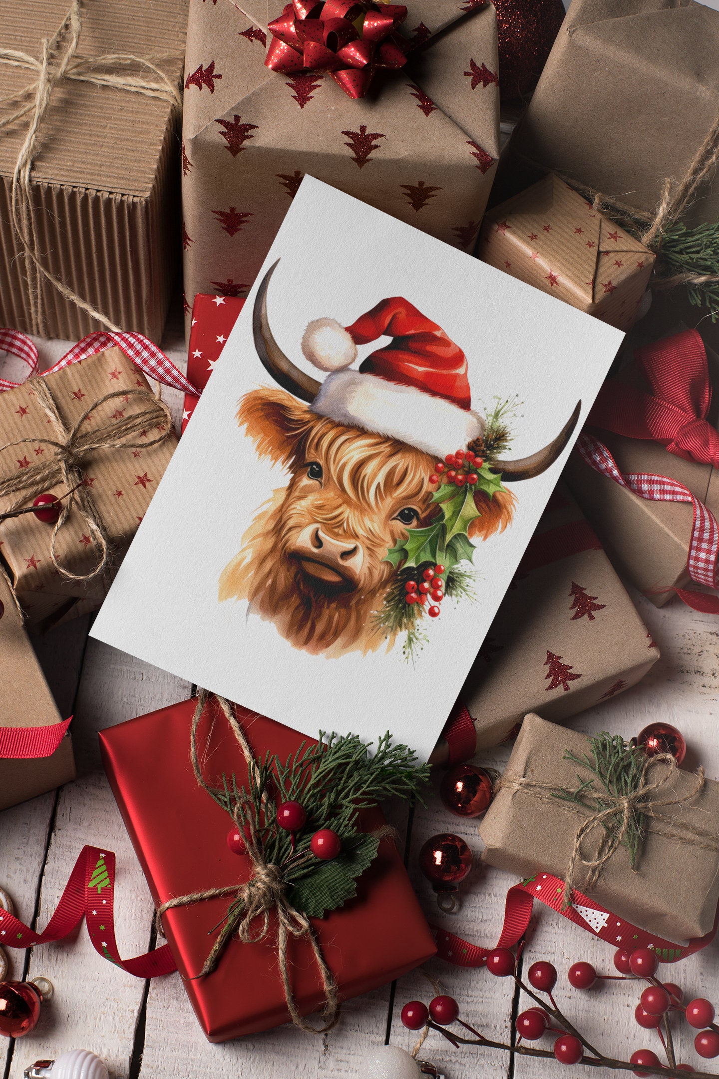 Christmas Highland Cow Printable Card DIY Cow Christmas Card - Etsy