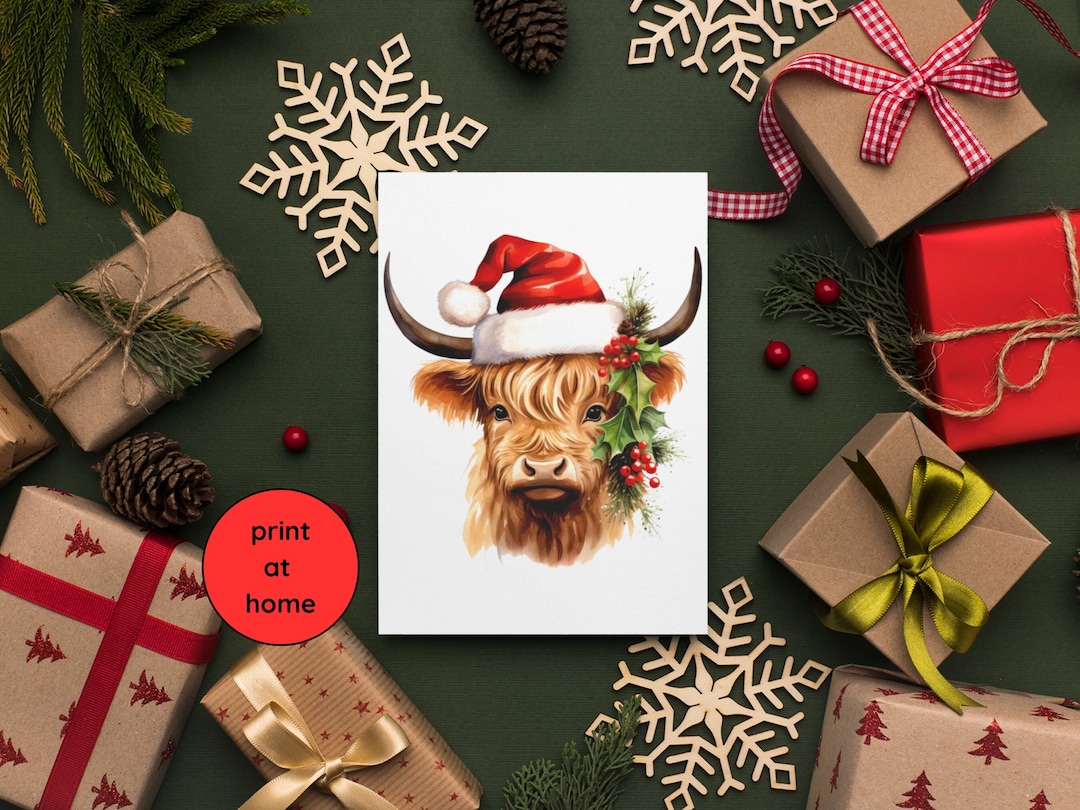 Christmas Highland Cow Printable Card DIY Cow Christmas Card - Etsy