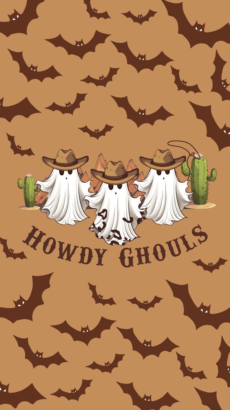Retro Cowboy Ghost Phone Wallpaper: Spooky Western Theme (digital ...