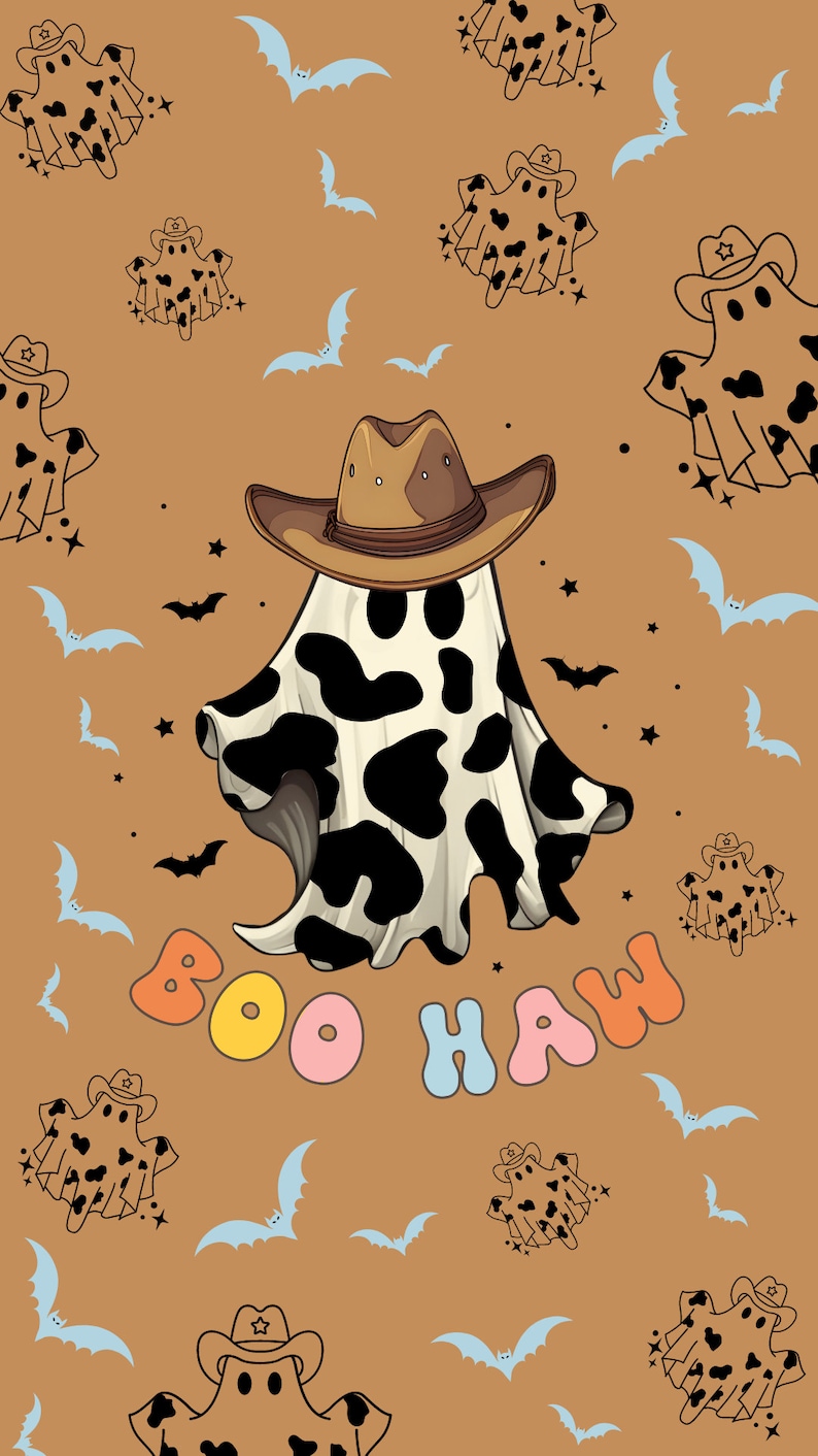 Retro Cowboy Ghost Phone Wallpaper: Spooky Western Theme (digital ...