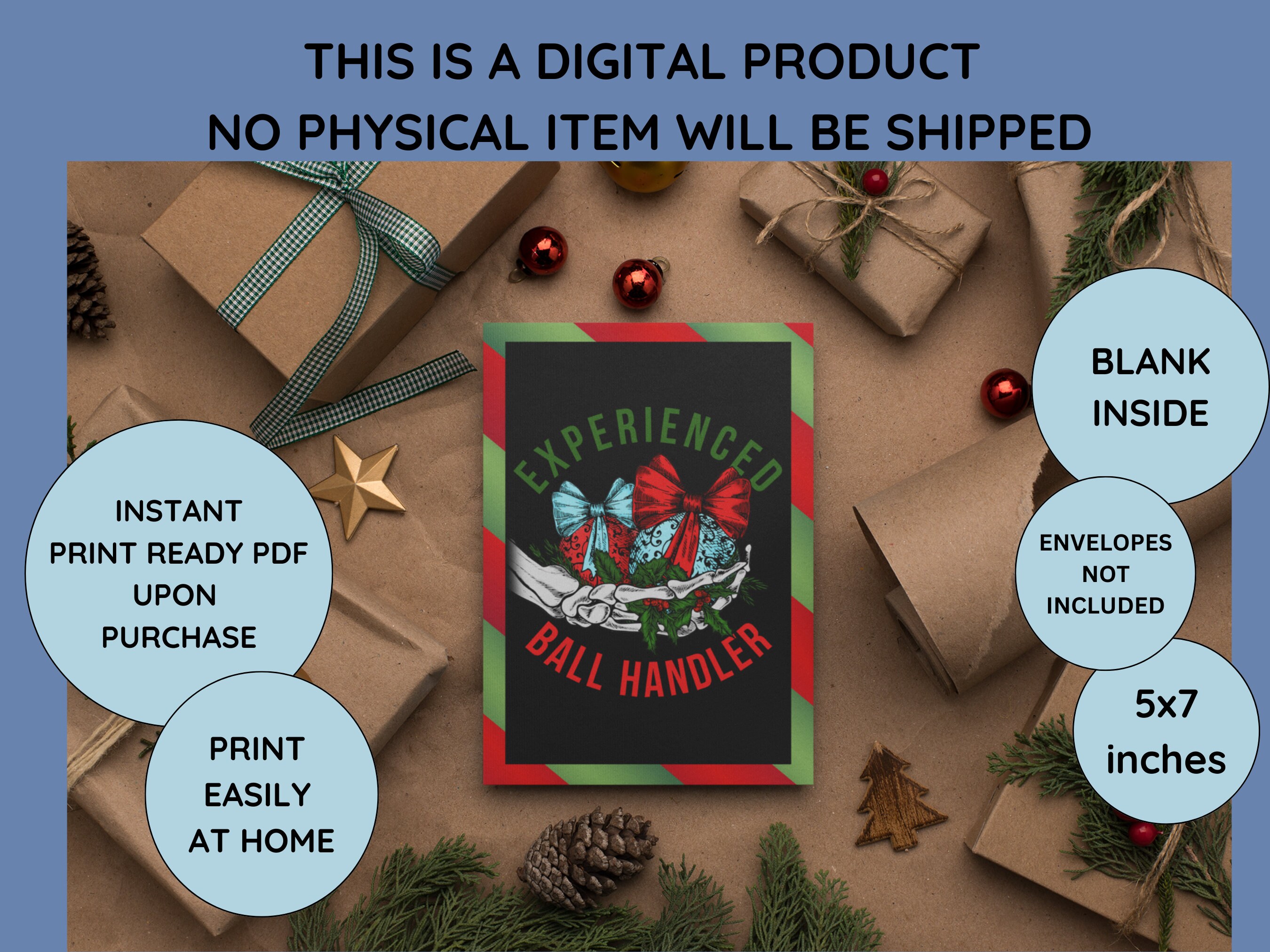 Printable Experienced Ball Handler Christmas Card - Funny Rude Holiday ...