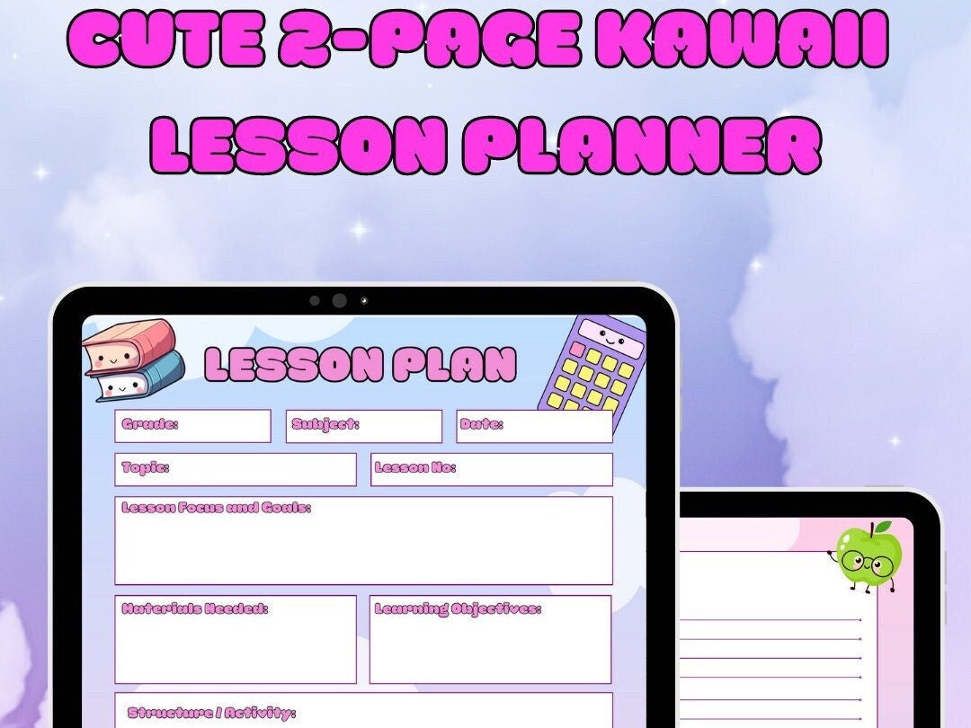 Cute Kawaii Lesson Plan Template, Printable Daily Lesson Planner ...