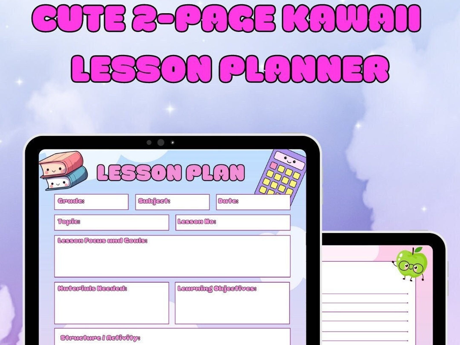 Cute Kawaii Lesson Plan Template, Printable Daily Lesson Planner ...