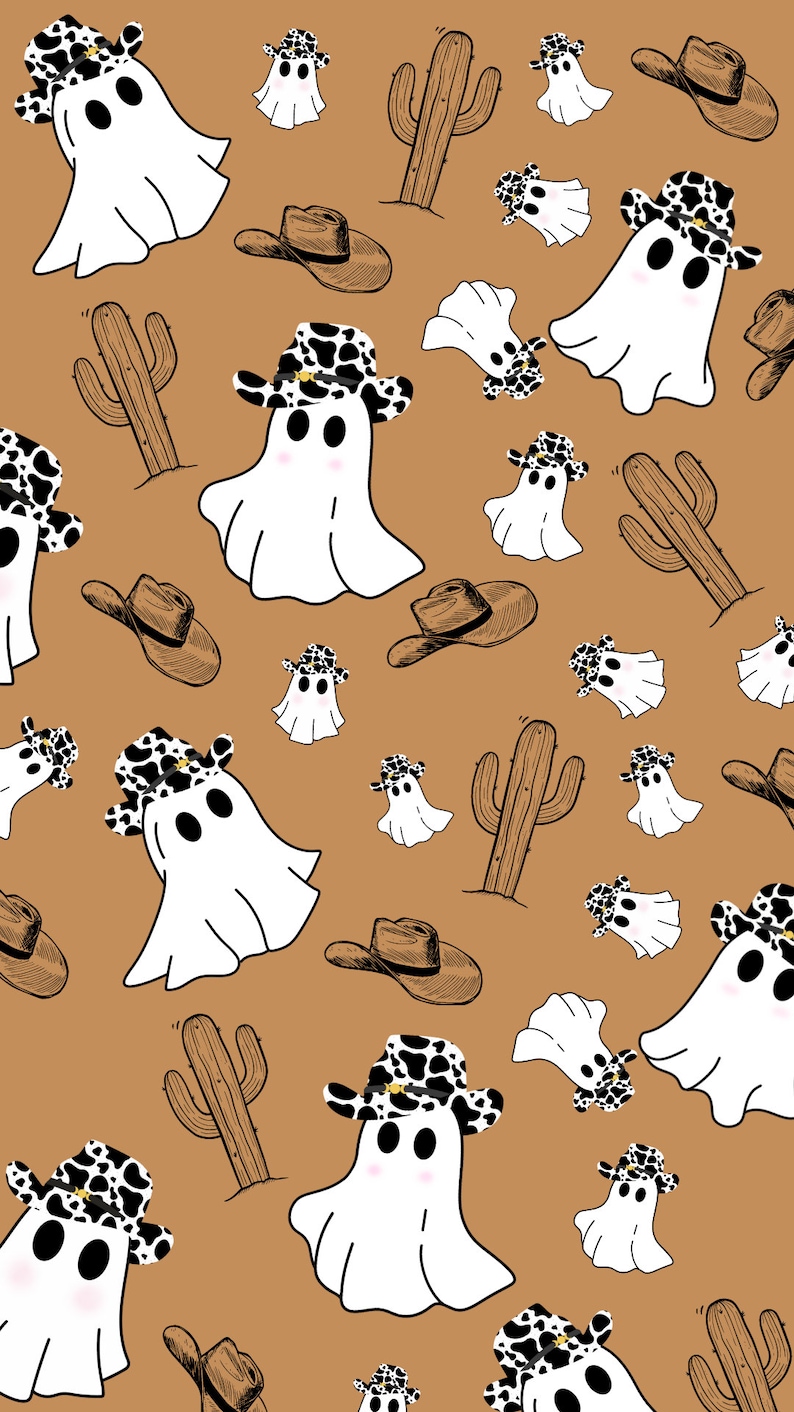Retro Cowboy Ghost Phone Wallpaper: Spooky Western Theme (digital ...