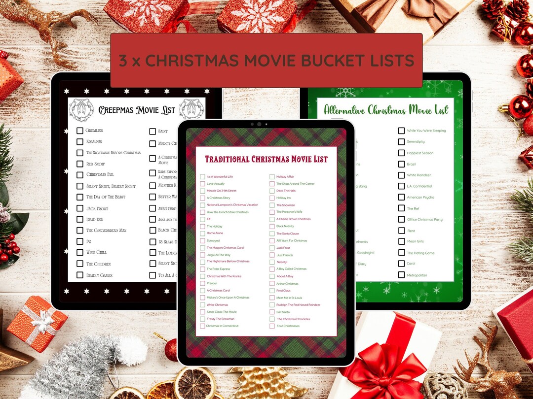 3 X Christmas Movie Bucket Lists Holiday Movie Checklist Digital ...