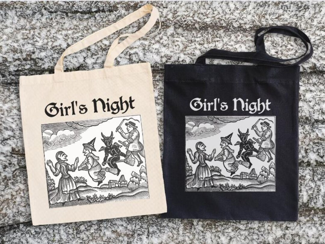 Girls Night Witchy Tote Bag Halloween Bag Occult Woodcut Candy Bag ...