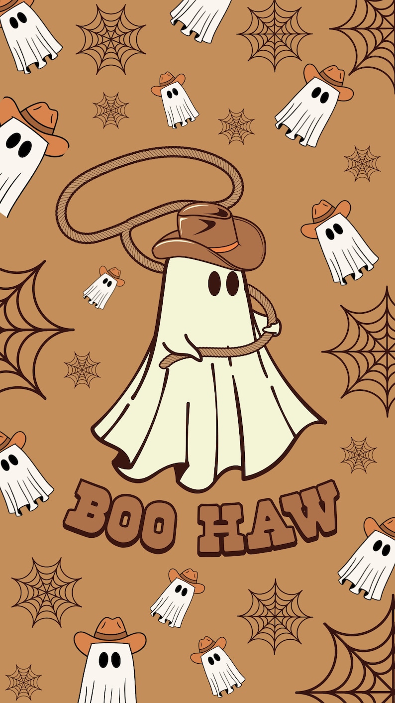 Retro Cowboy Ghost Phone Wallpaper: Spooky Western Theme (digital ...