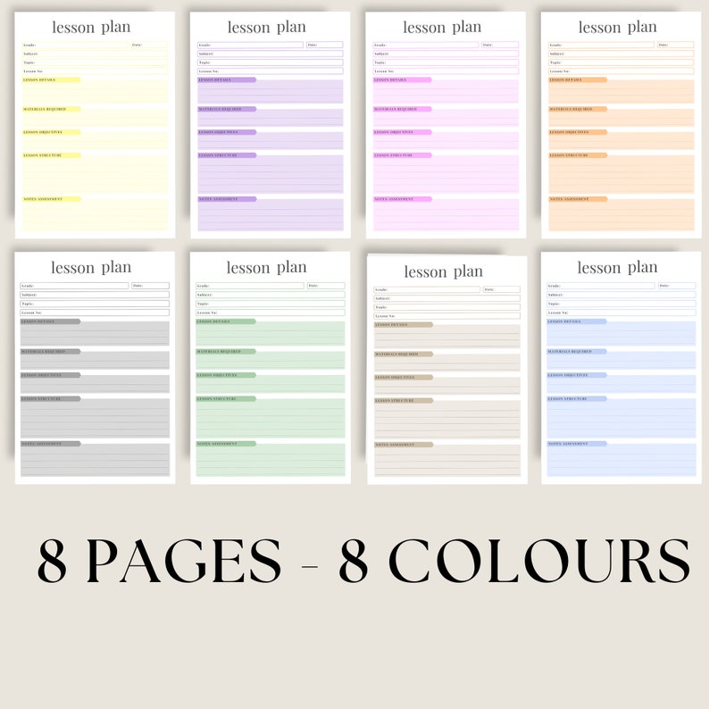 Rainbow Colors Lesson Plan Template Pack Printable, Minimalist Design ...