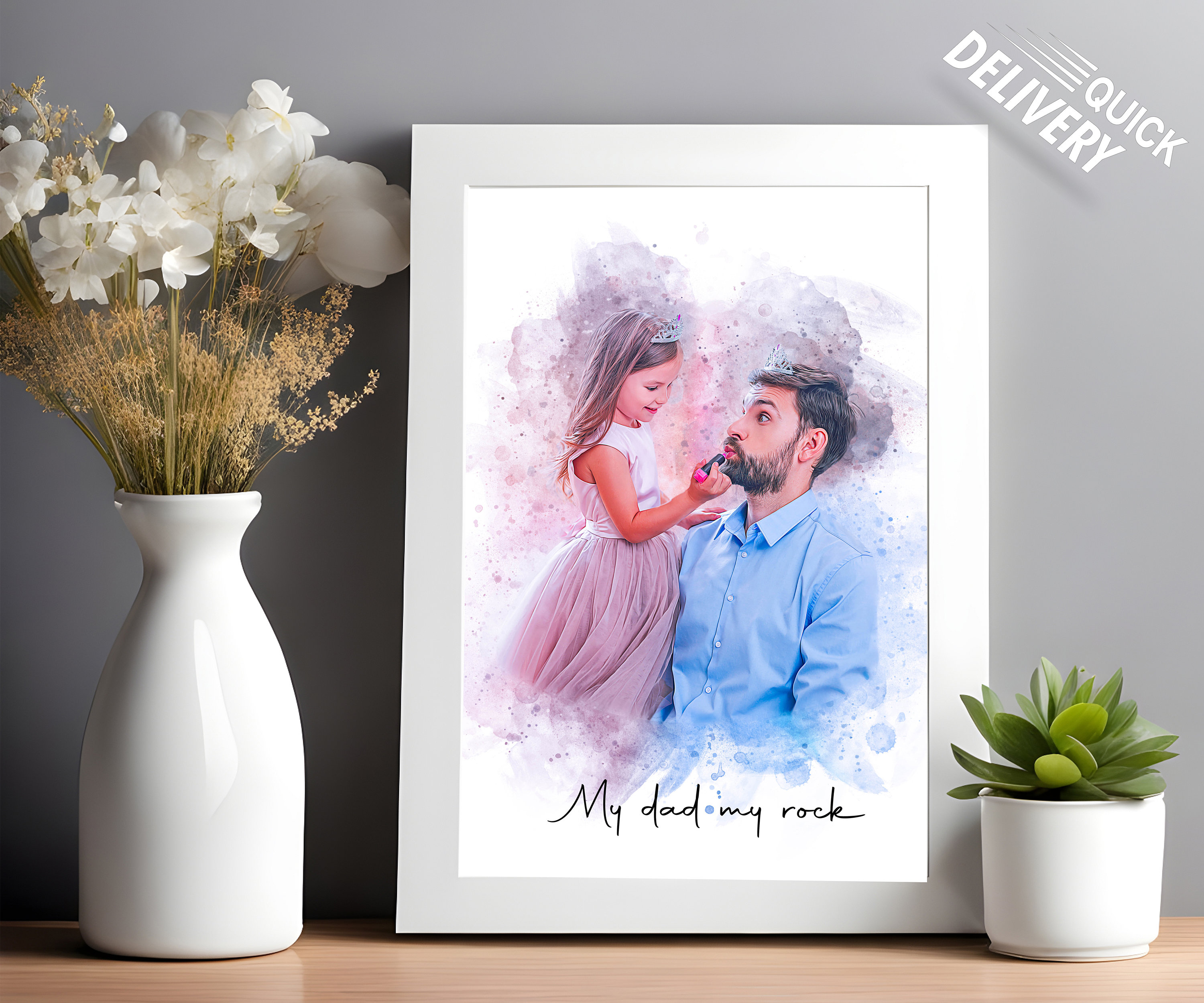 First Fathers Day Gift, Custom Portrait for Dad From Daughter ...