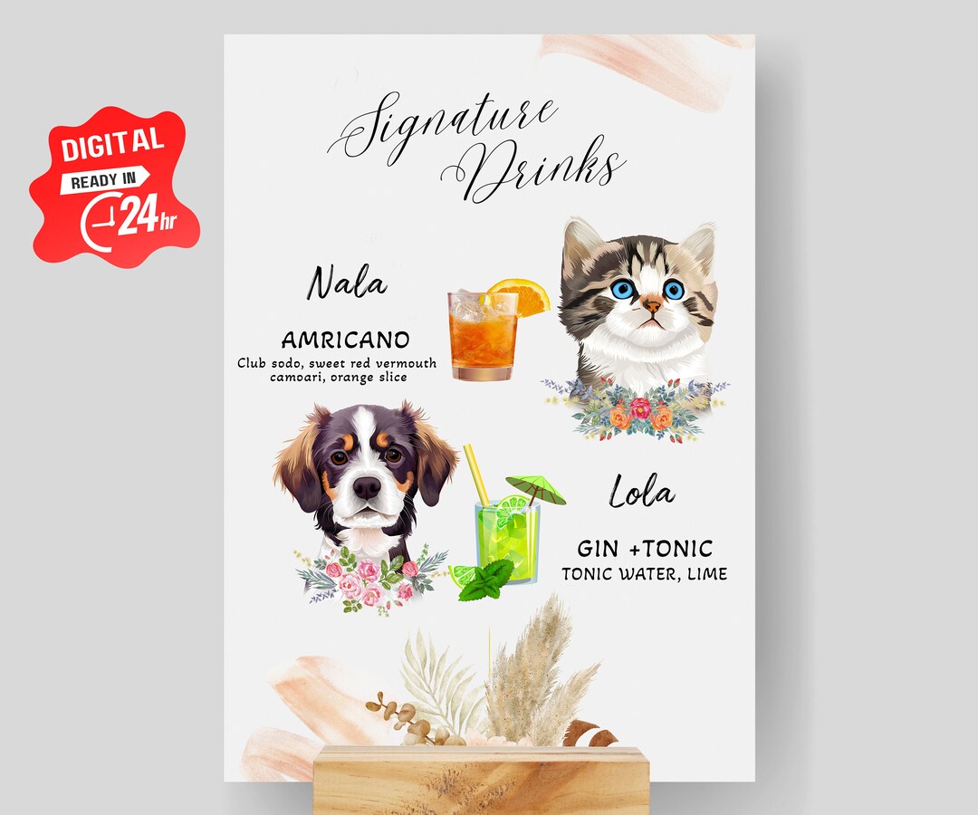 Pet Signature Drink Sign, Dog Cocktail Sign, His and Her Drink Sign ...