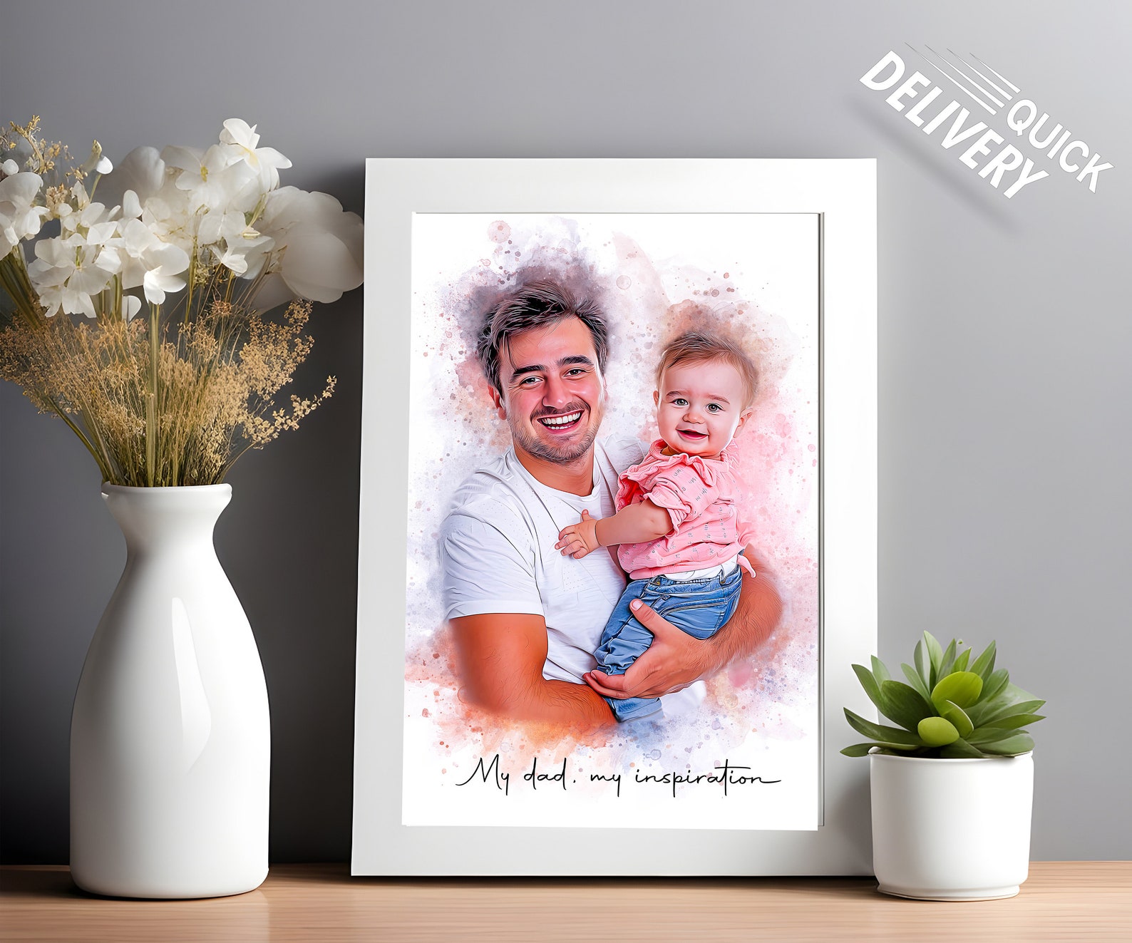 First Fathers Day Gift, Custom Portrait for Dad From Daughter ...