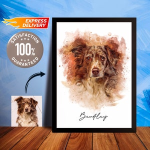 Watercolor Pet Portrait From Photo Digital File Dog Watercolor Custom ...