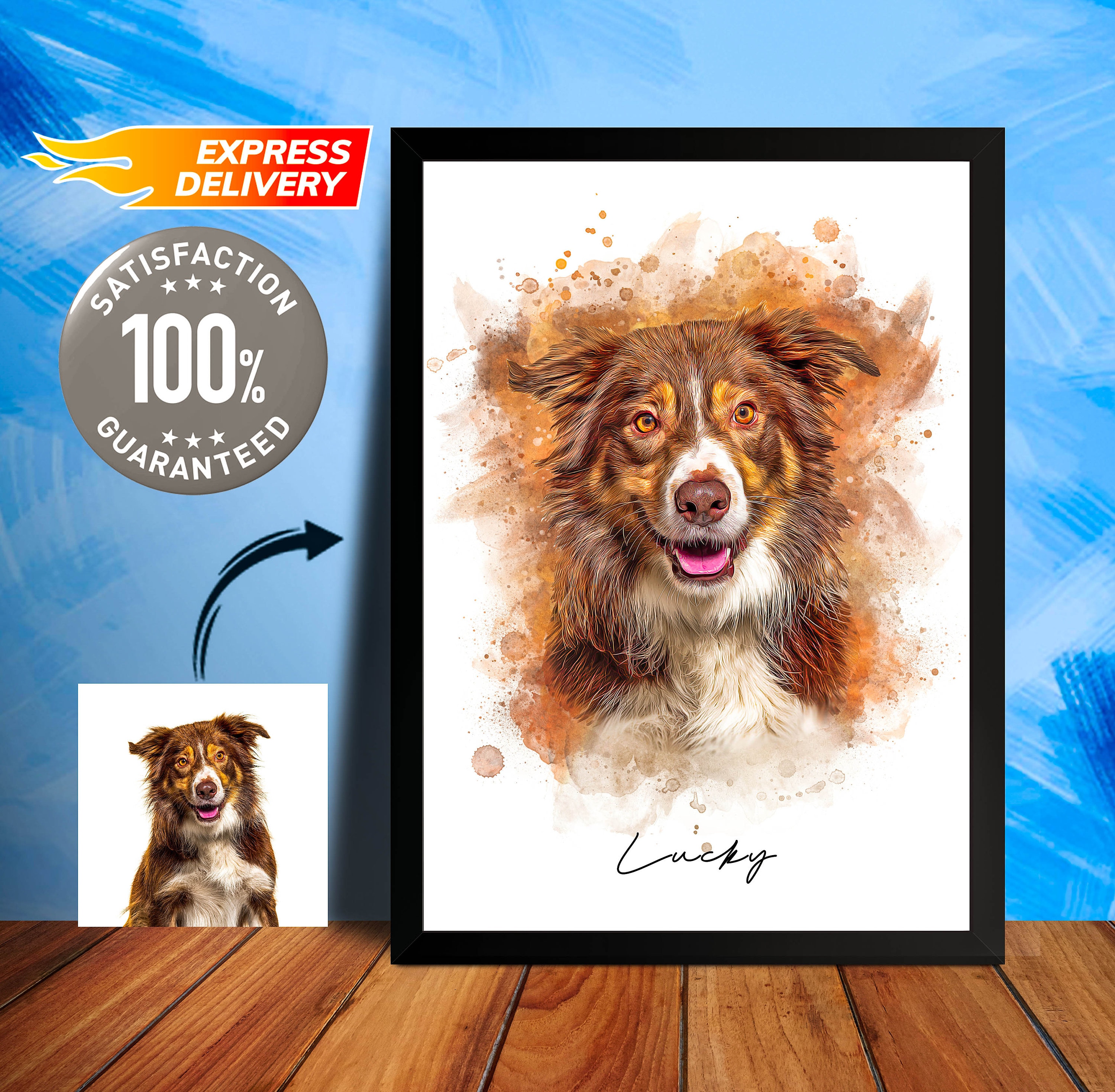 Watercolor Pet Portrait From Photo Digital File Dog - Etsy