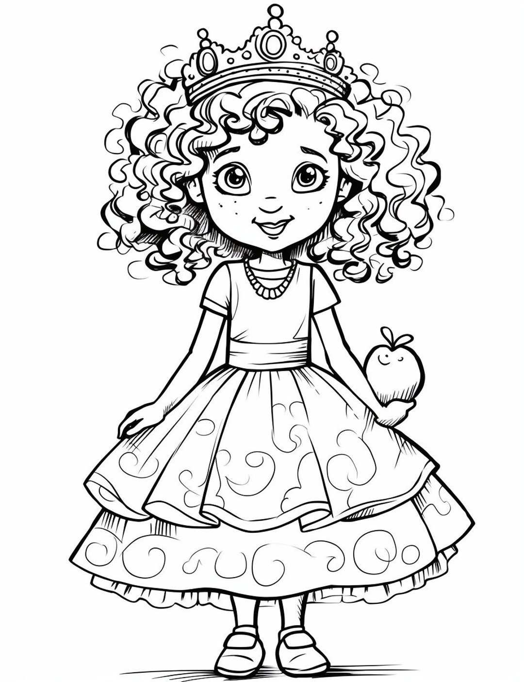 Princess Coloring Page, Coloring Page for Girls, Girls Coloring, Curly ...