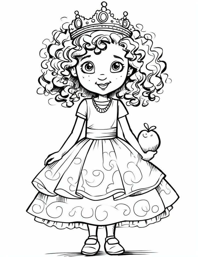 Princess Coloring Page, Coloring Page for Girls, Girls Coloring, Curly ...