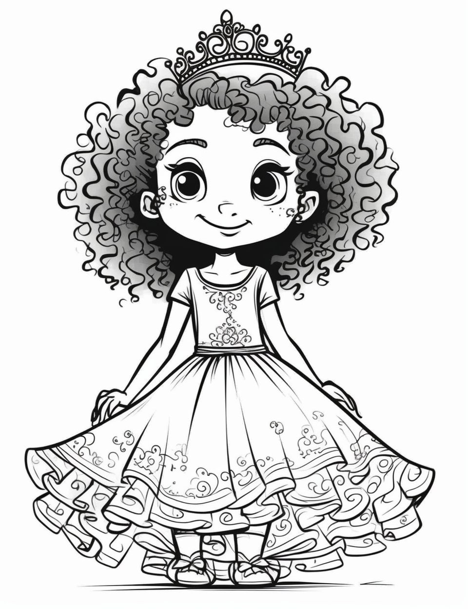 Princess Coloring Page, Coloring Page for Girls, Girls Coloring, Curly ...