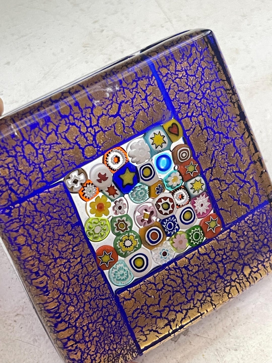 Vintage Glass for Sale SQUARE MILLEFIORI Gold Foil Murano Art Glass ...