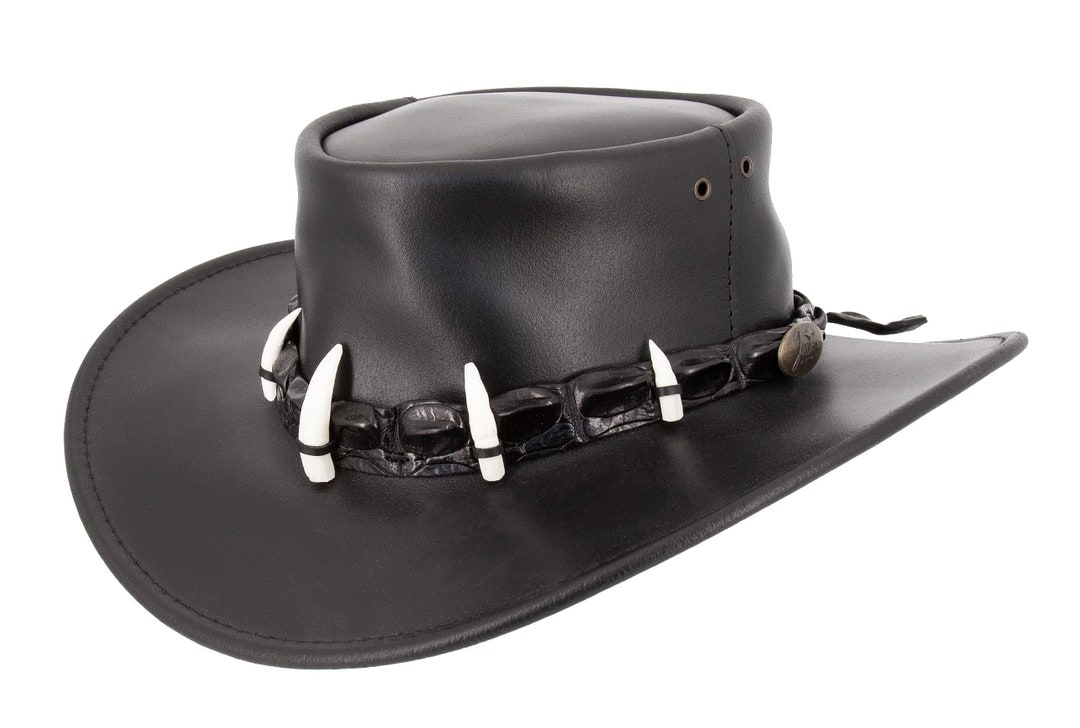 Croc Hunter Leather Hat With Real Crocodile Hat Band and Teeth Made in ...