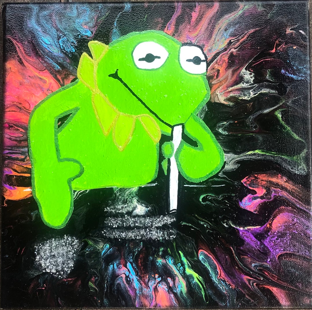 Kermit Acrylic Painting: Neon Colors, Shimmery Crystal Effect - Etsy