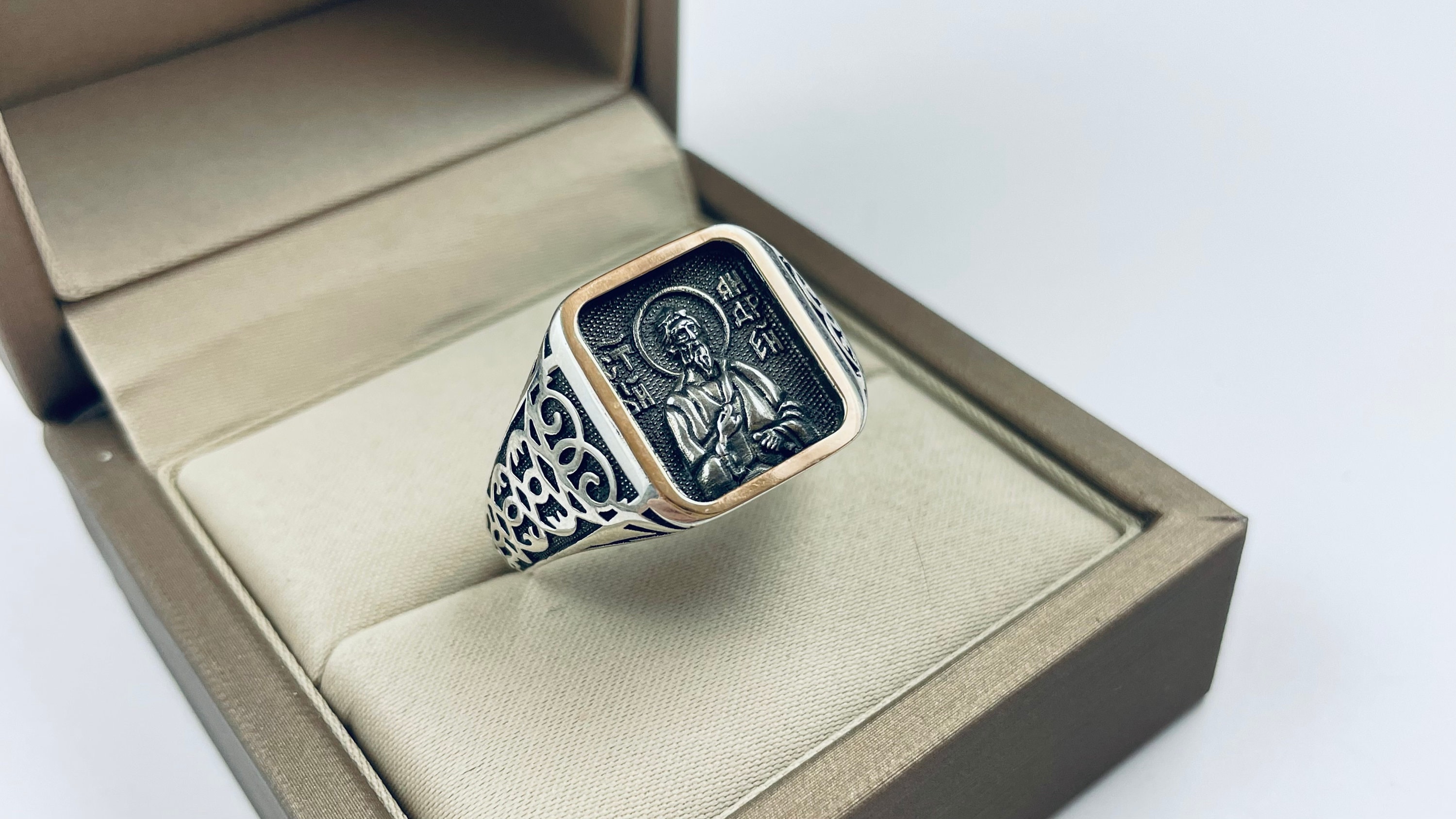 925 Sterling Silver and Gold St. Andrew Ring: Religious Statement ...