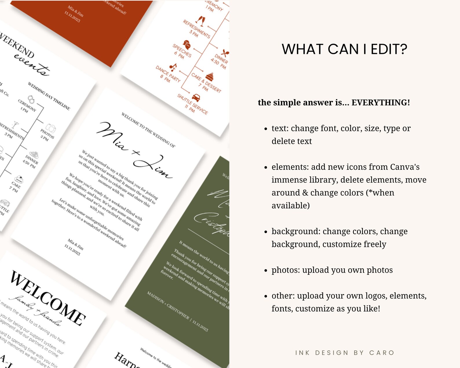 Modern Welcome Letter & Timeline Template, Wedding Weekend Itinerary ...