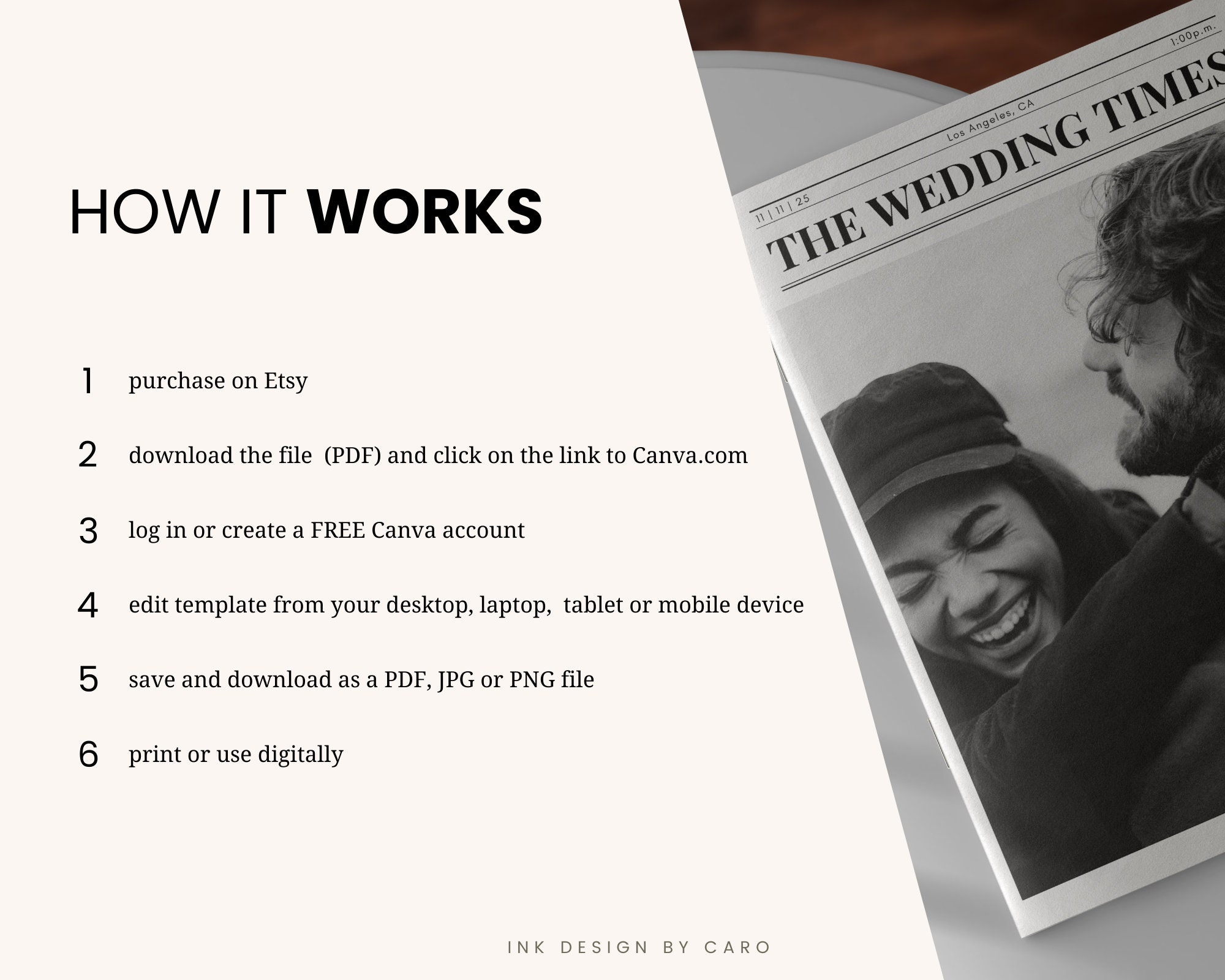 Wedding Newspaper Program Template Editable 4 Page Wedding - Etsy